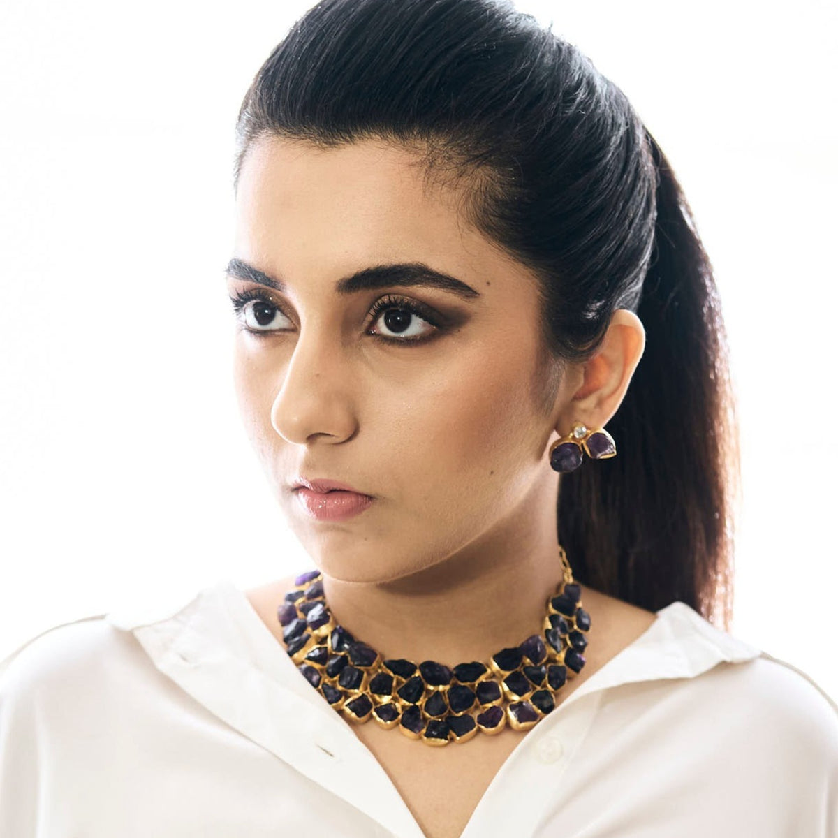 Stone Age Necklace - Brass Adorned with 18K Gold and Beautiful Amethys ...